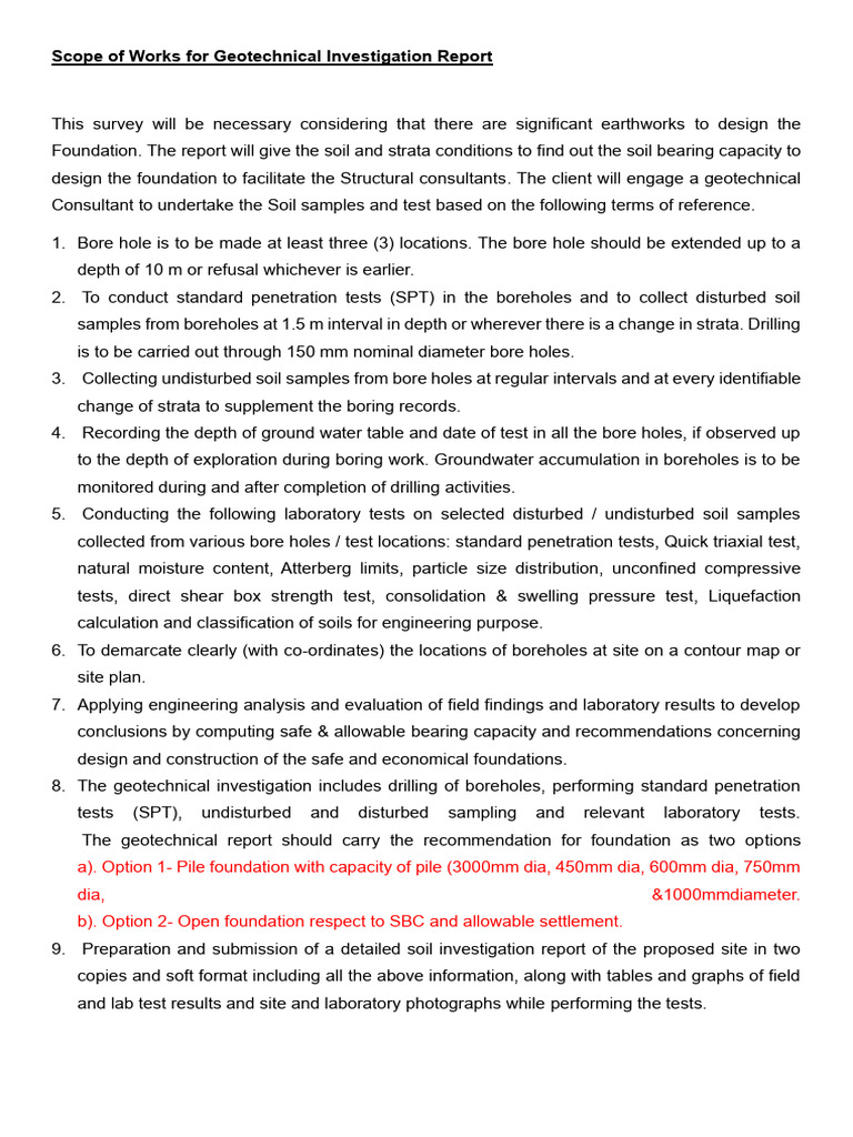 Geotechnical Investigation Scope of Work | PDF | Geotechnical ...