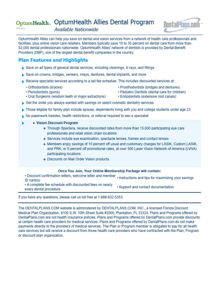 Optumhealth Allies Dental Program | PDF | Dentistry | Dentist