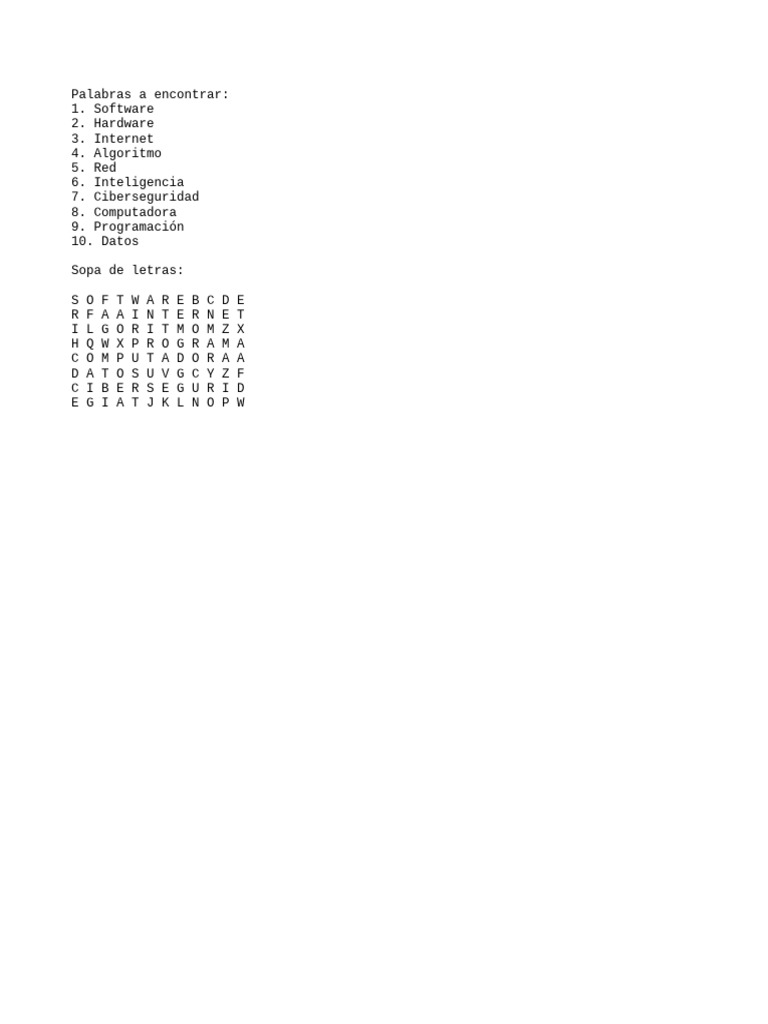 Sopa de Letras Tecnologia | PDF