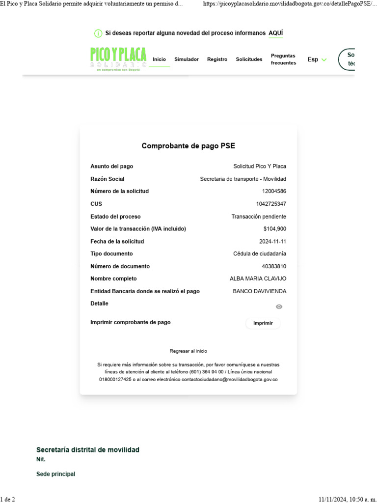 Comprobante de Pago PSE: Si Deseas Reportar Alguna Novedad Del Proceso Informanos AQUÍ | PDF