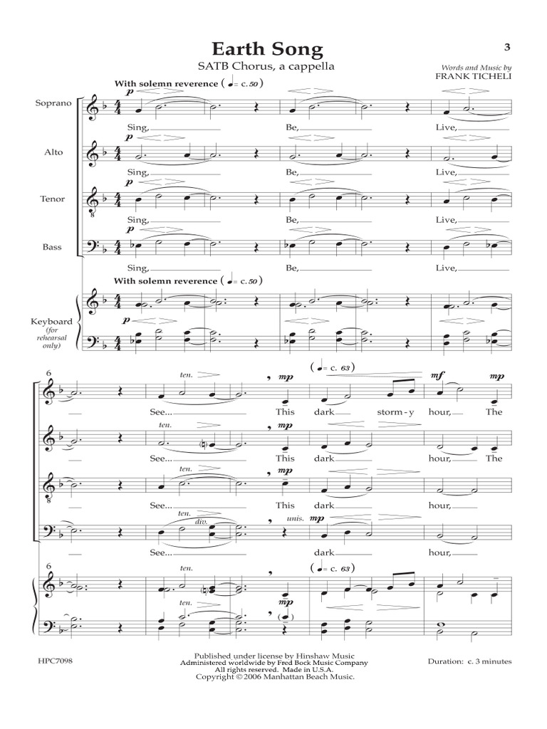 TICHELI Earth Song | PDF