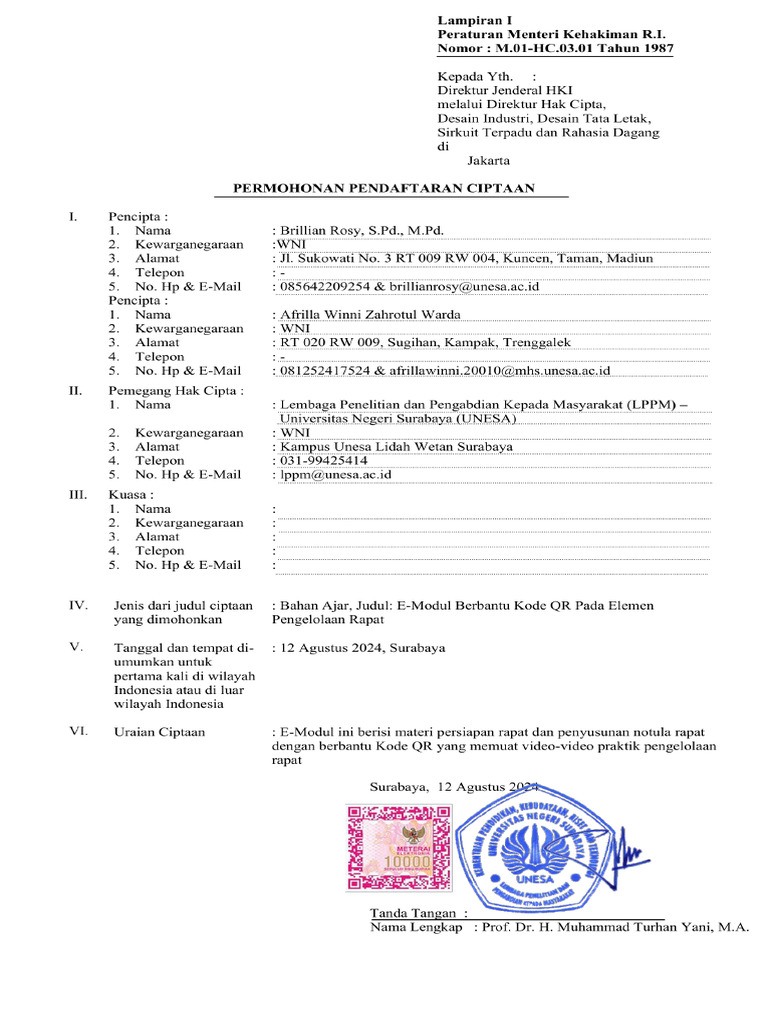 Permohonan Pendaftaran - HKI | PDF