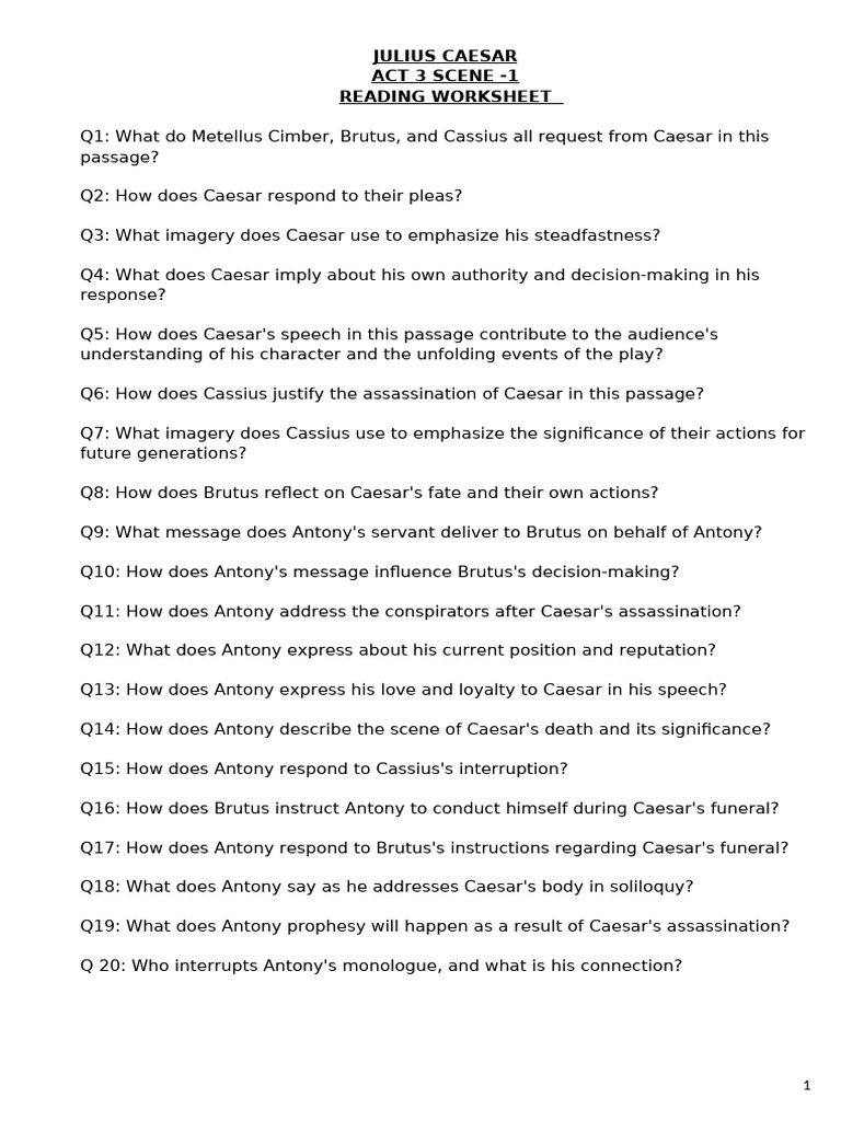 ACT 3 SCENE 1 - Reading Worksheet | PDF