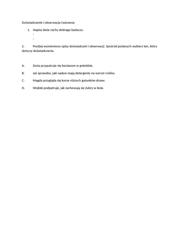 Doświadczenie I Obserwacja Zad Dom | PDF