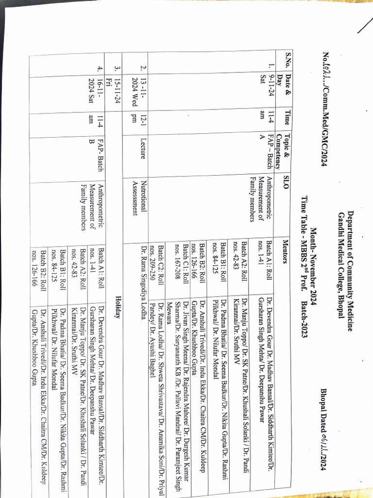Batch 2023 Schedule Nov 2024 | PDF