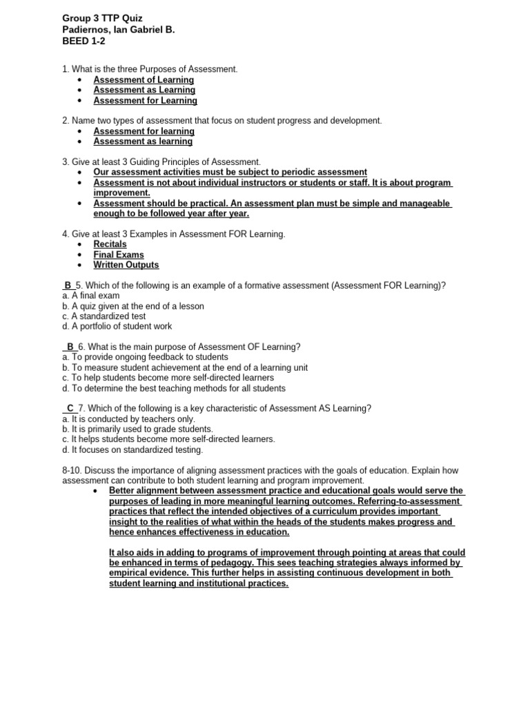 Group 3 TTP Quiz | PDF | Educational Assessment | Learning