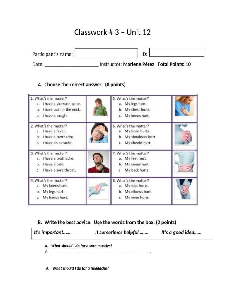 Classwork on Health Advice for Ailments | PDF | Self-Improvement