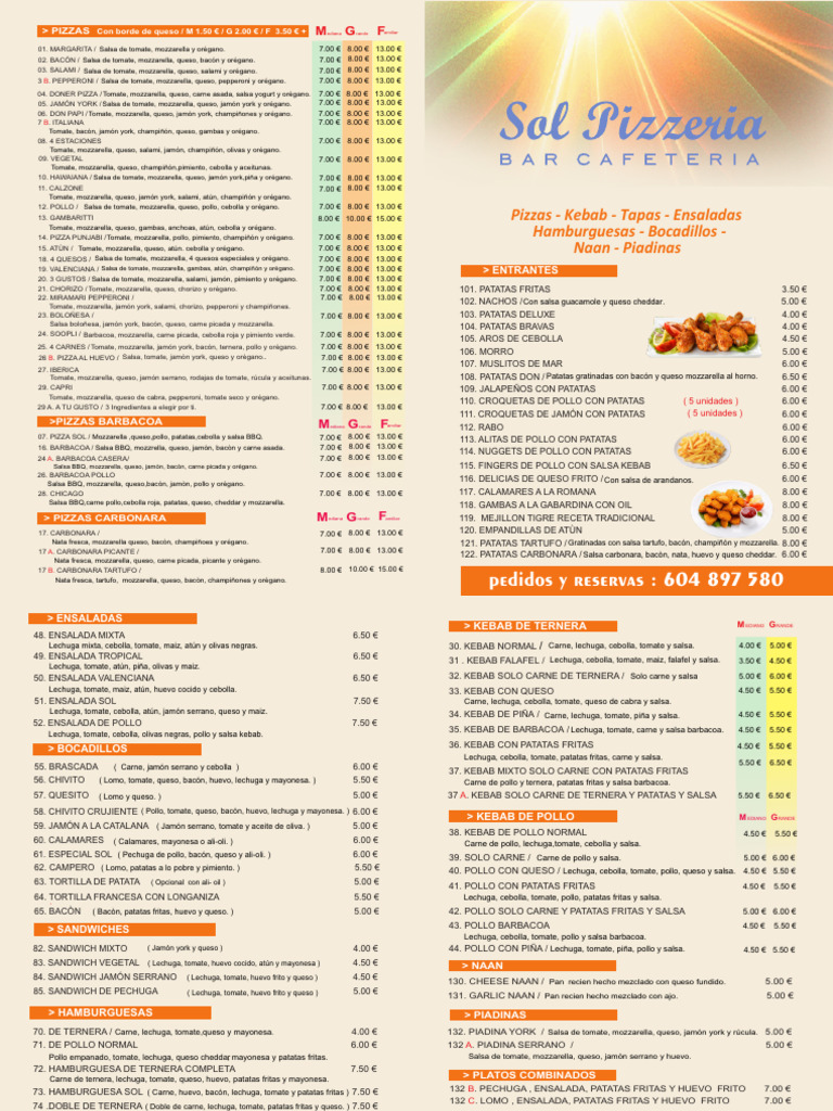 Sol Pizzeria I | PDF | ensalada | Pizza