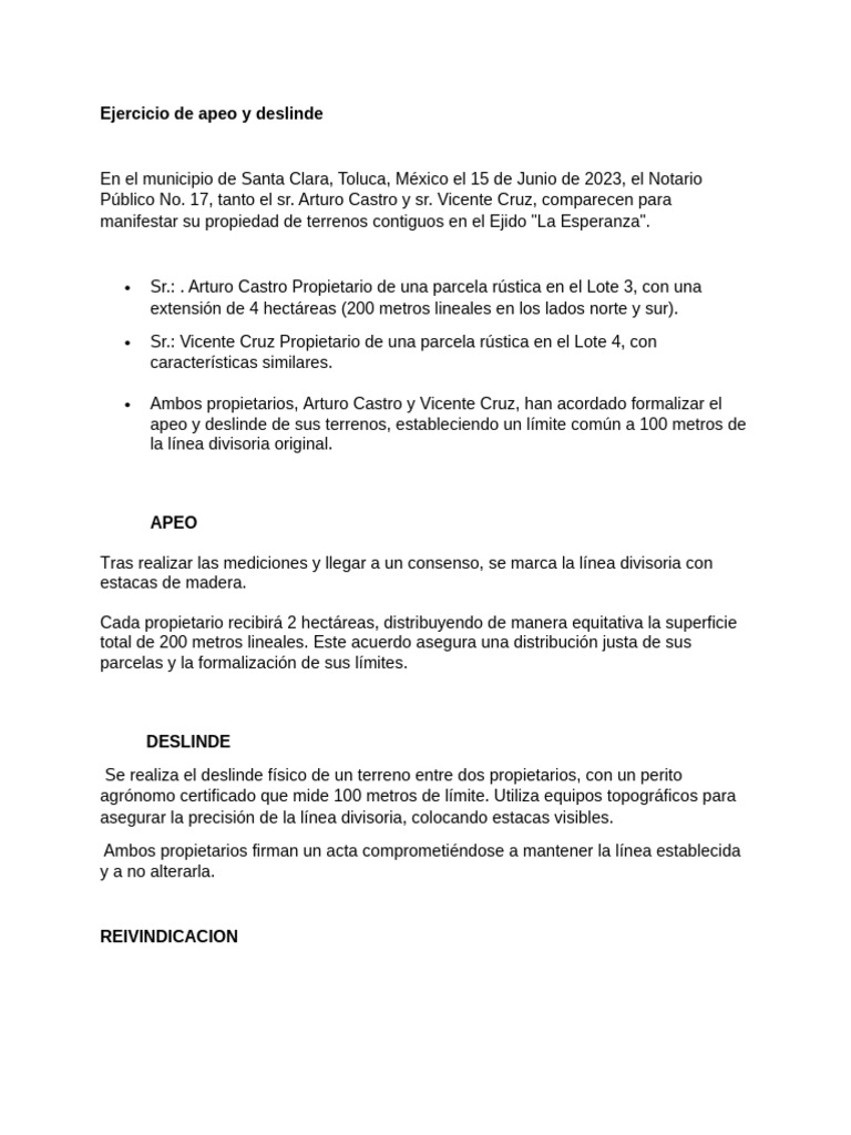 Ejercicio de Apeo y Deslinde | PDF | Derecho | Historia