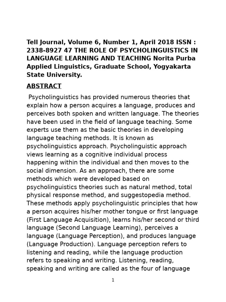 Psycholinguistics Branches Week 3 | PDF | Psycholinguistics | Second ...