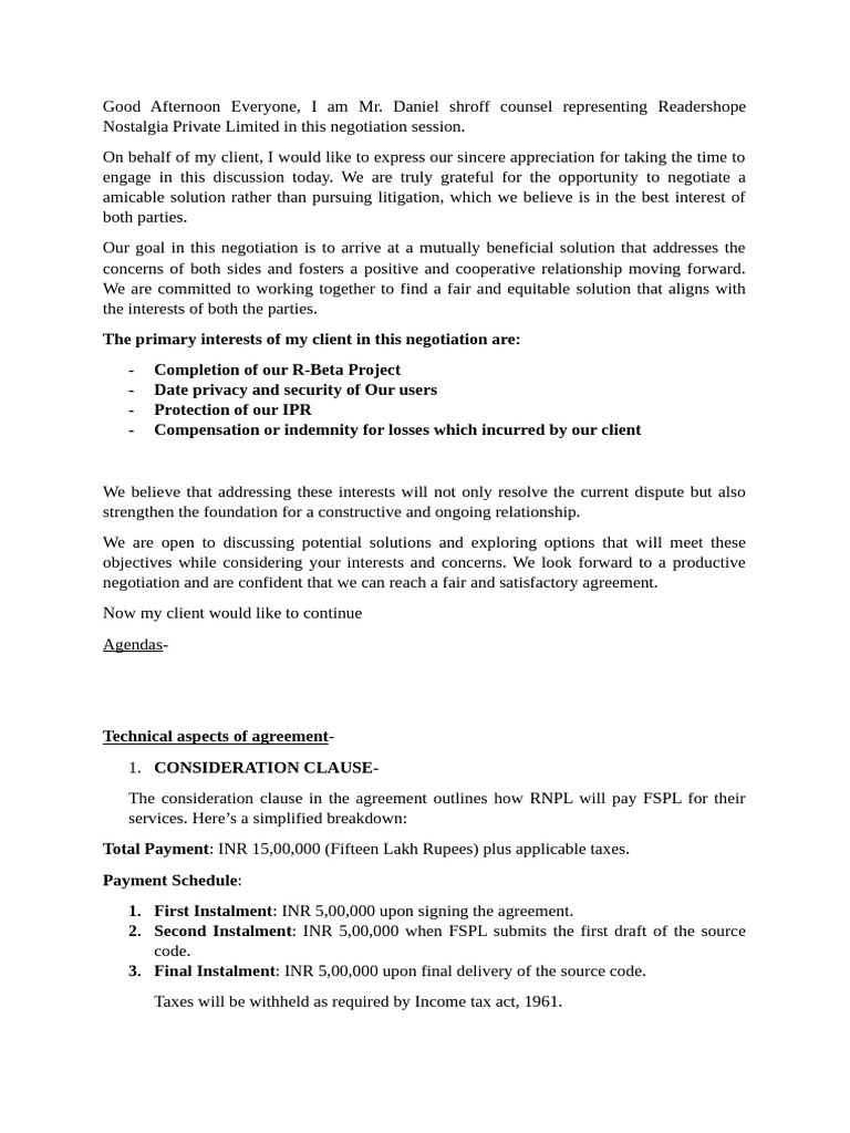 Negotiation Script Responding Party | PDF | Intellectual Property ...