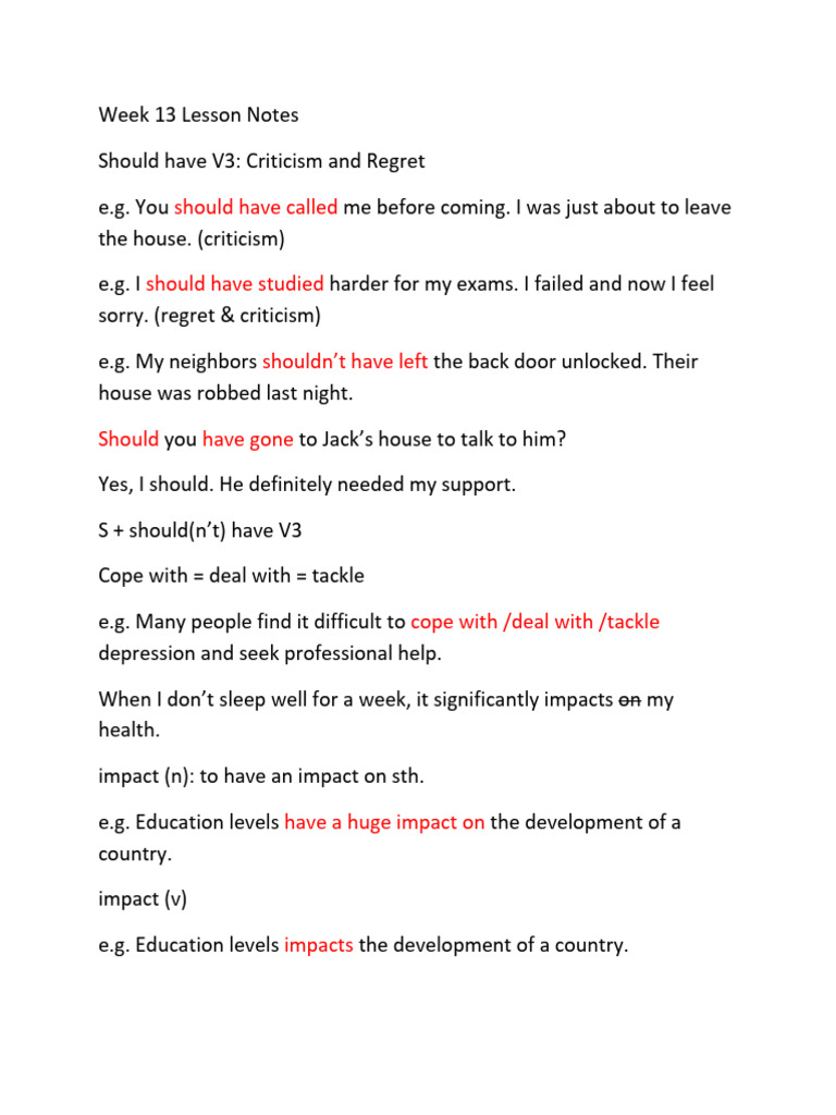 Week 13 Lesson Notes | PDF | Clause | Sentence (Linguistics)