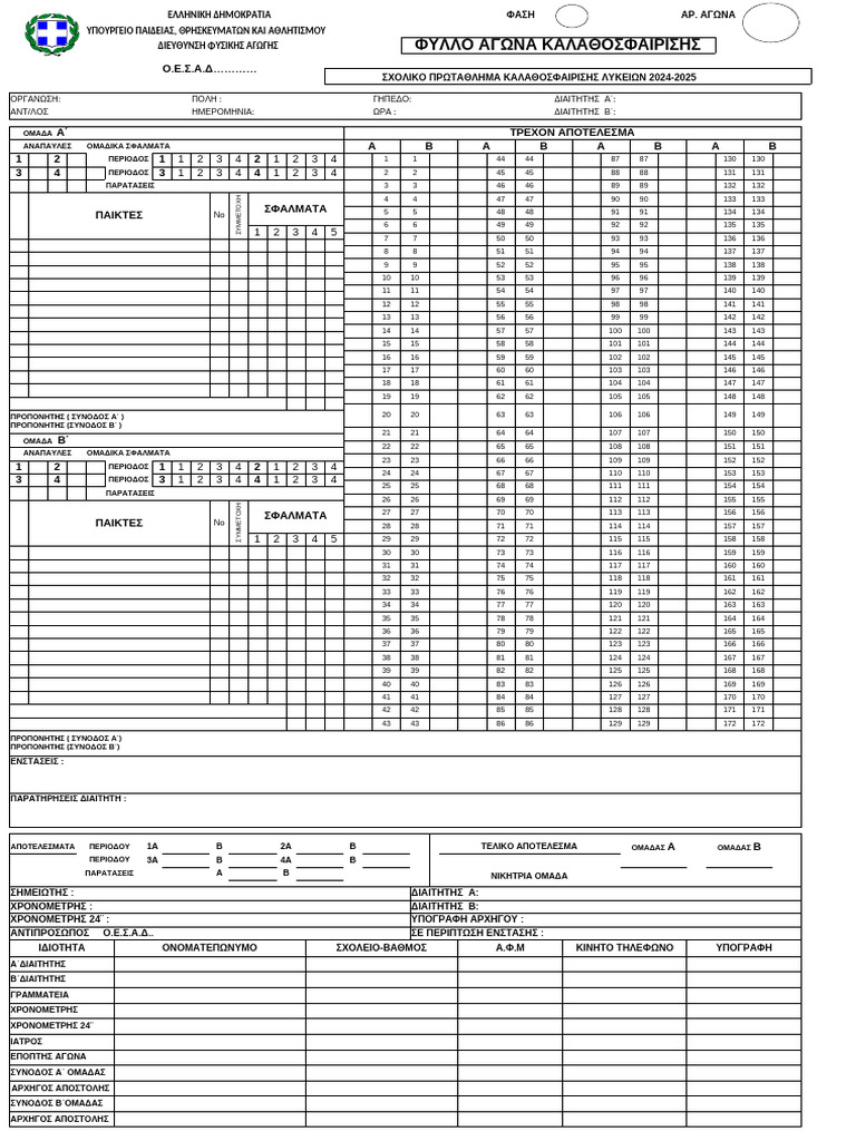 ΦΥΛΛΟ ΑΓΩΝΩΝ ΚΑΛΑΘΟΣΦΑΙΡΙΣΗΣ | PDF