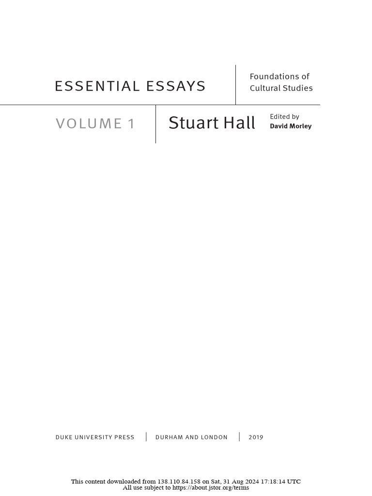 Stuart Hall, Race, Articulation, and Societies Structured in Dominance ...