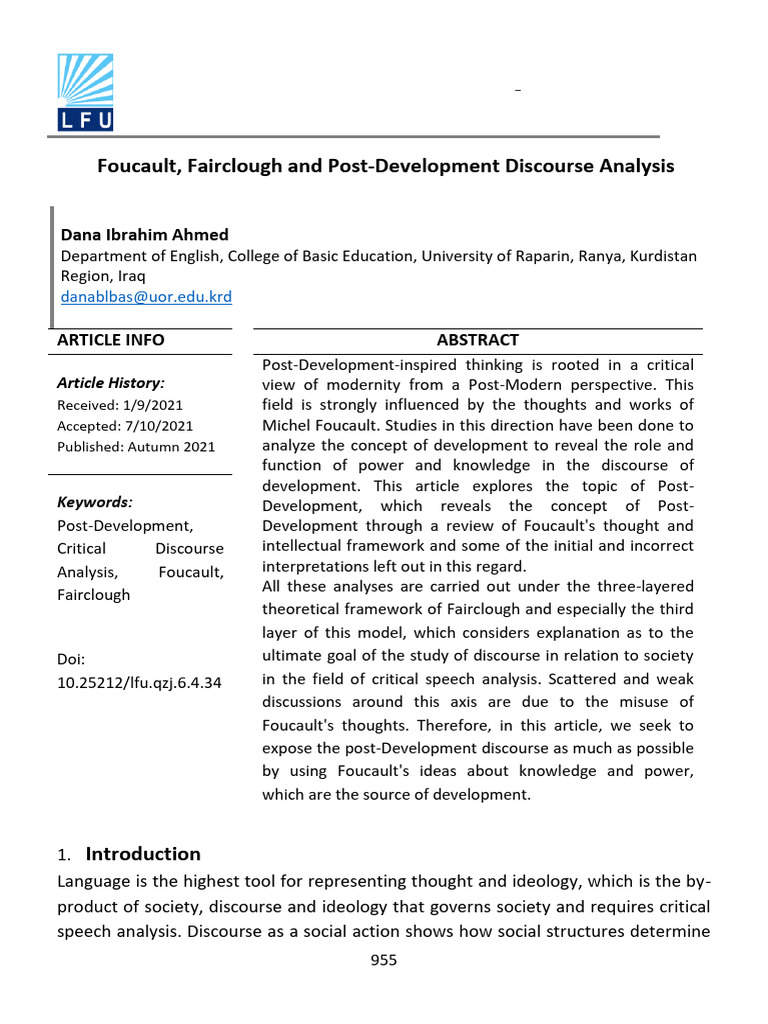 Foucault and Post-Development Discourse Analysis | PDF | Discourse ...