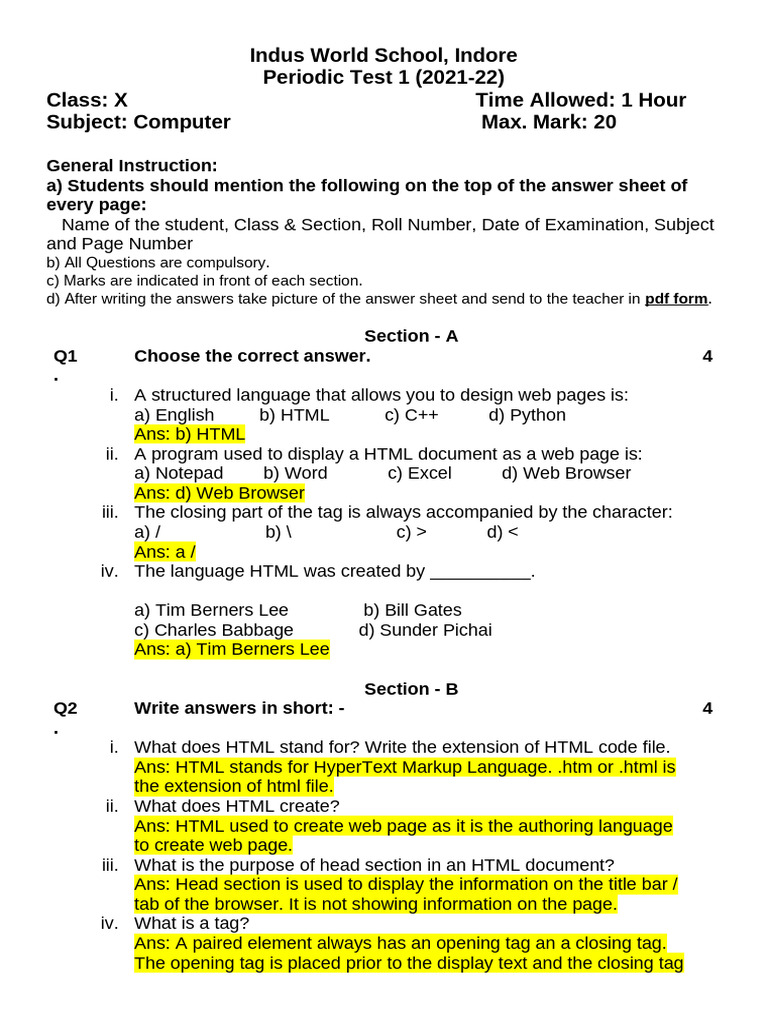 10 Answers - Comp. IWS Chinmay | PDF | Html | Computing