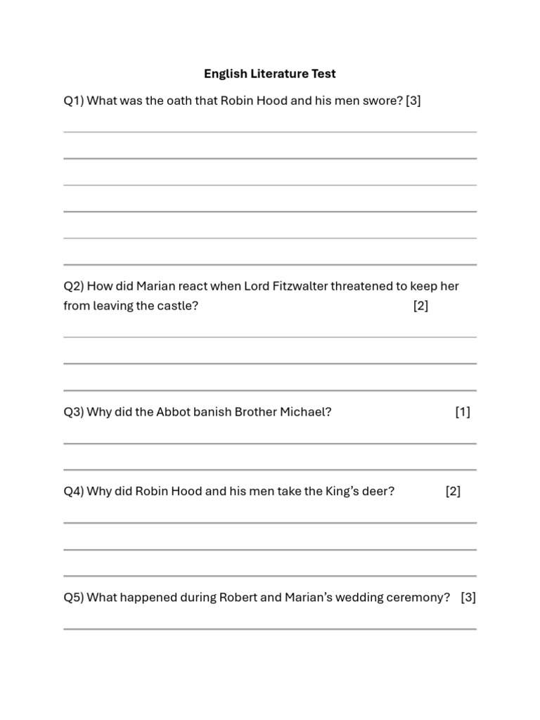 English Literature Test Hussain | PDF