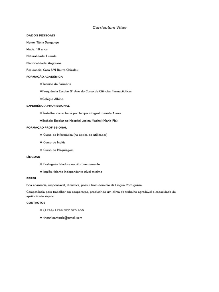 Curriculum Vitae de Tânia. | PDF