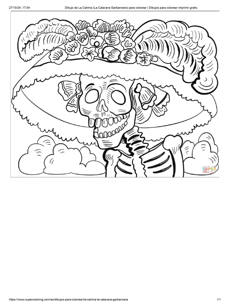Dibujo de La Catrina (La Calavera Garbancera) para Colorear - Dibujos ...