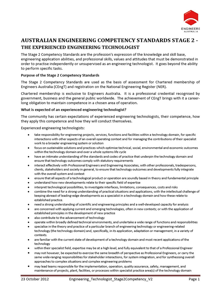 Australian Engineering Technologist Standards | PDF | Engineering | Risk