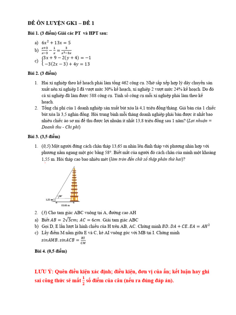 ĐỀ 1 ÔN LUYỆN GK1 | PDF