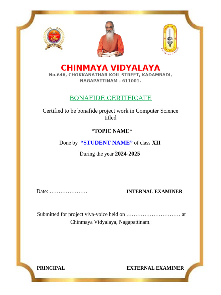 Computer Science 2024 2025 BONAFIDE For Project Report | PDF | Business ...