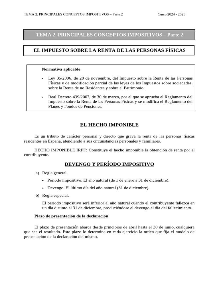 02 D. RF Curso 2024-2025 Tema 2 - Parte 2 IRPF | PDF | Impuestos | Impuesto sobre la renta