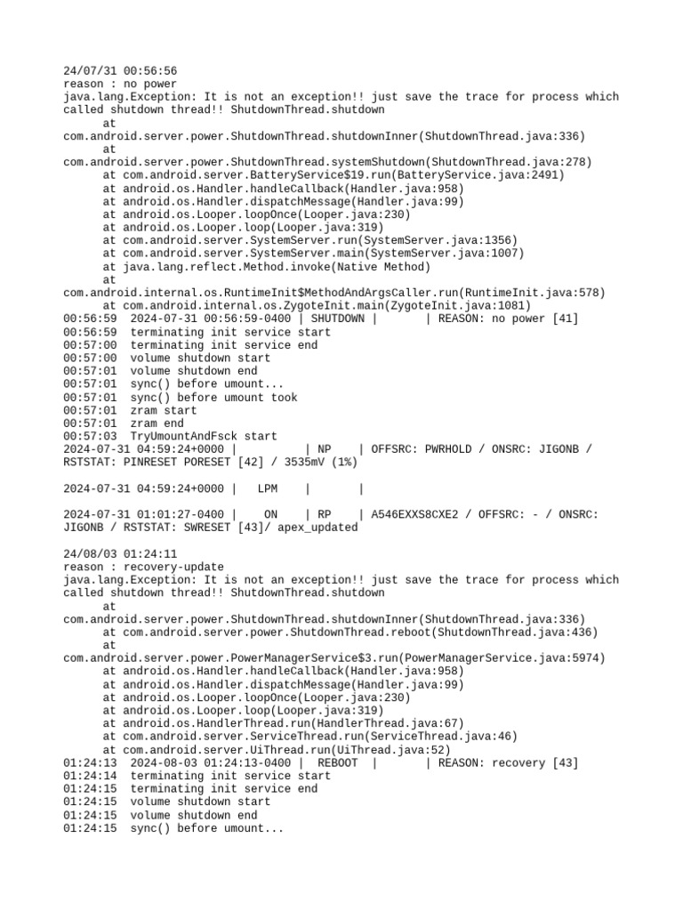 Android Shutdown and Reboot Logs | PDF | Concurrent Computing | Object (Computer Science)