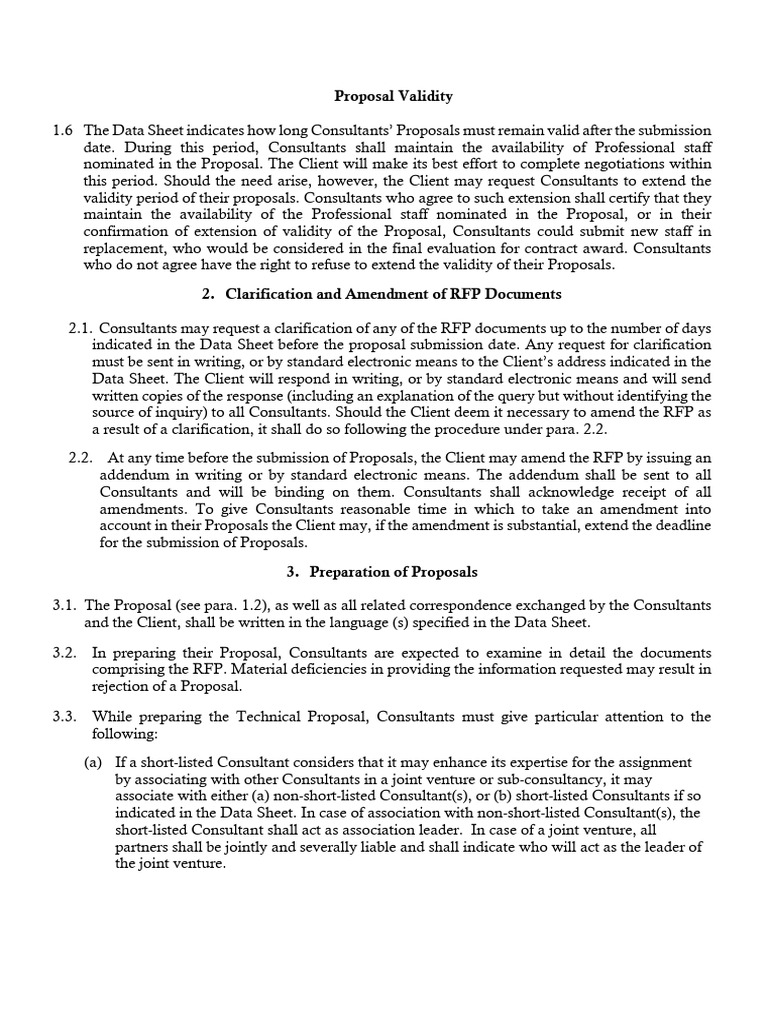 Proposal Validity | PDF | Request For Proposal | Joint Venture