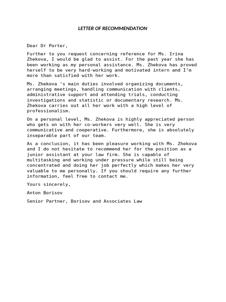 Letter of Recommendation | PDF | Self-Improvement | Wellness