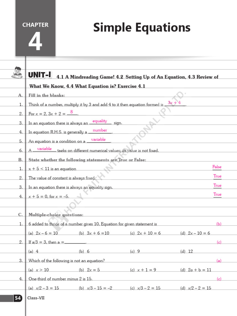 Simple Equations - Workbook | PDF | Triangle | Equations