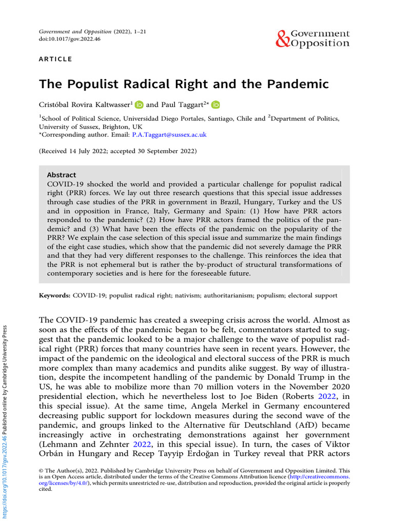ROVIRA - The Populist Radical Right and The Pandemic | PDF | Populism ...