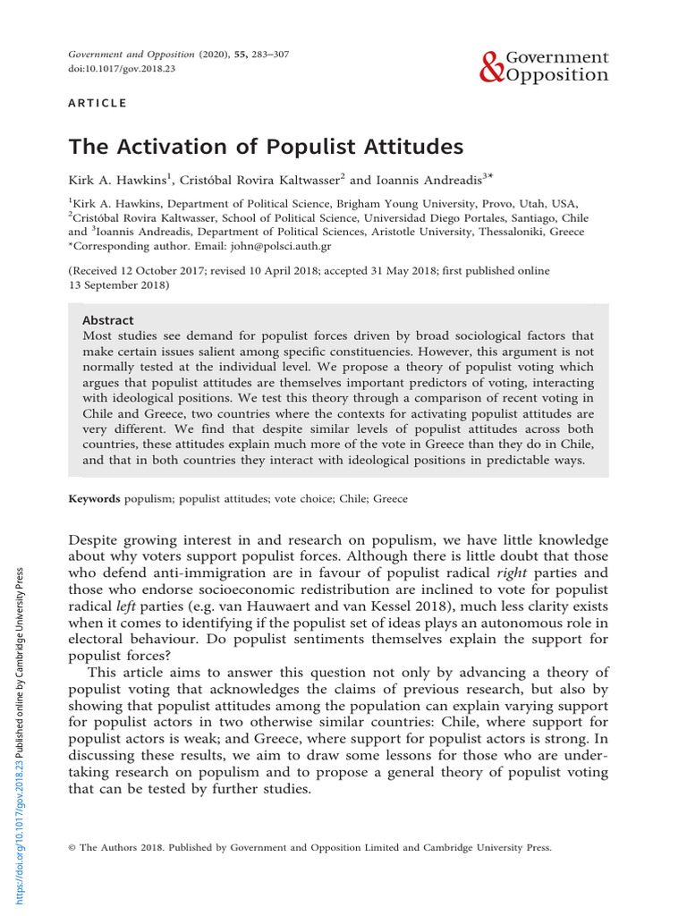Populist Attitudes and Voting Behavior | PDF | Populism | Political Science