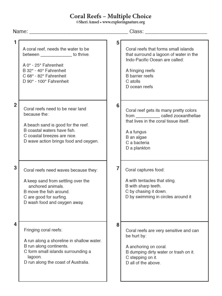 Coral Reef Quiz: Multiple Choice Questions | PDF | Coral Reef | Coral