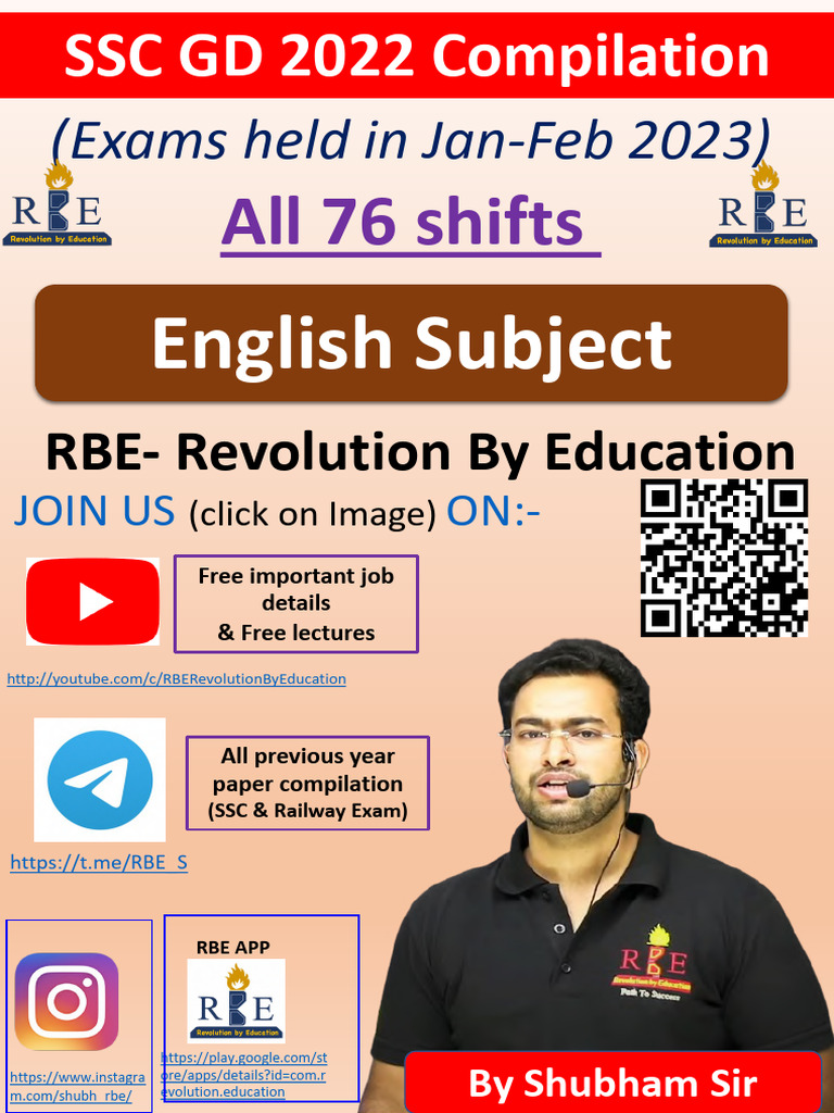 English Subject SSC GD 2022-23 Mock 76 Shifts - RBE - Compressed | PDF ...