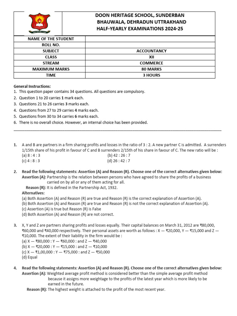 Accountancy H.Y Xii Comm | PDF | Balance Sheet | Book Value