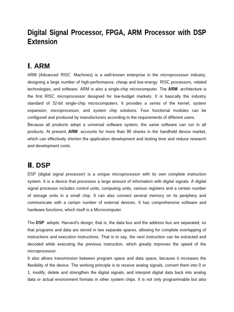 Digital Signal Processor Fpga Arm Processor With Dsp Extension Pdf