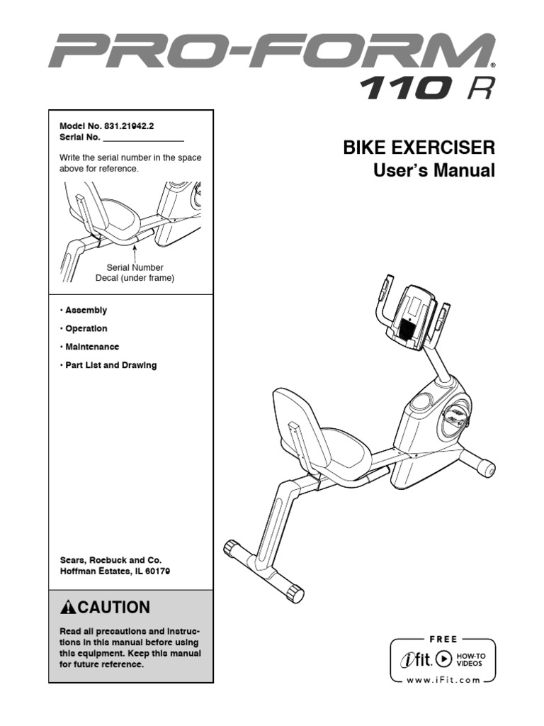 PROFORM 110R BIKE EXERCISER 2011 - Users Manual | PDF | Screw | Heart Rate