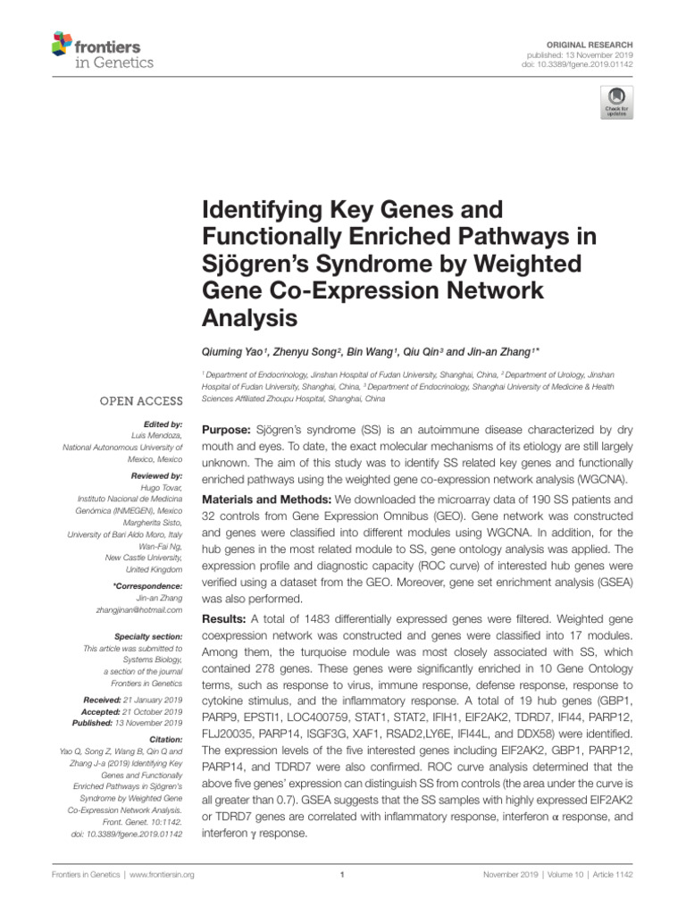 Identifying Key Genes and Functionally Enriched Pathways in Sjögren's Syndrome by Weighted Gene ...