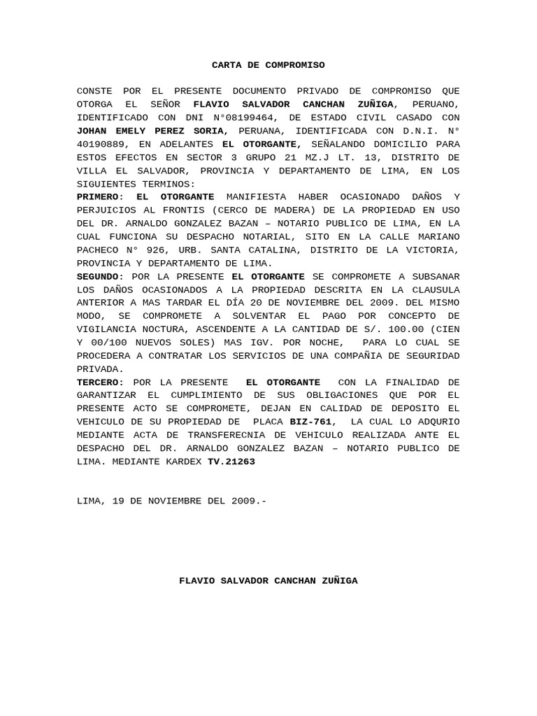 Carta de Compromiso | PDF | Derecho