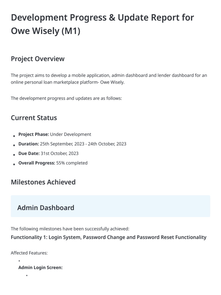 Development Progress & Update Report For Owe Wisely (M1 ...