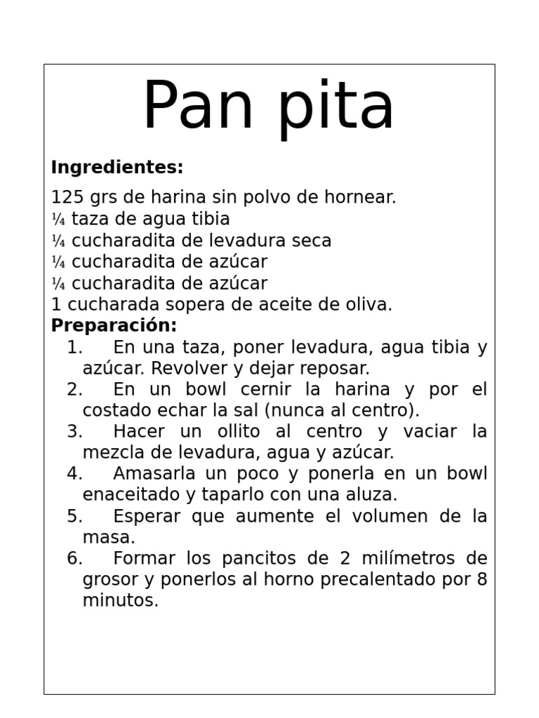 Receta Pan Pita Merken T2 | PDF | Cocina, comidas y vino