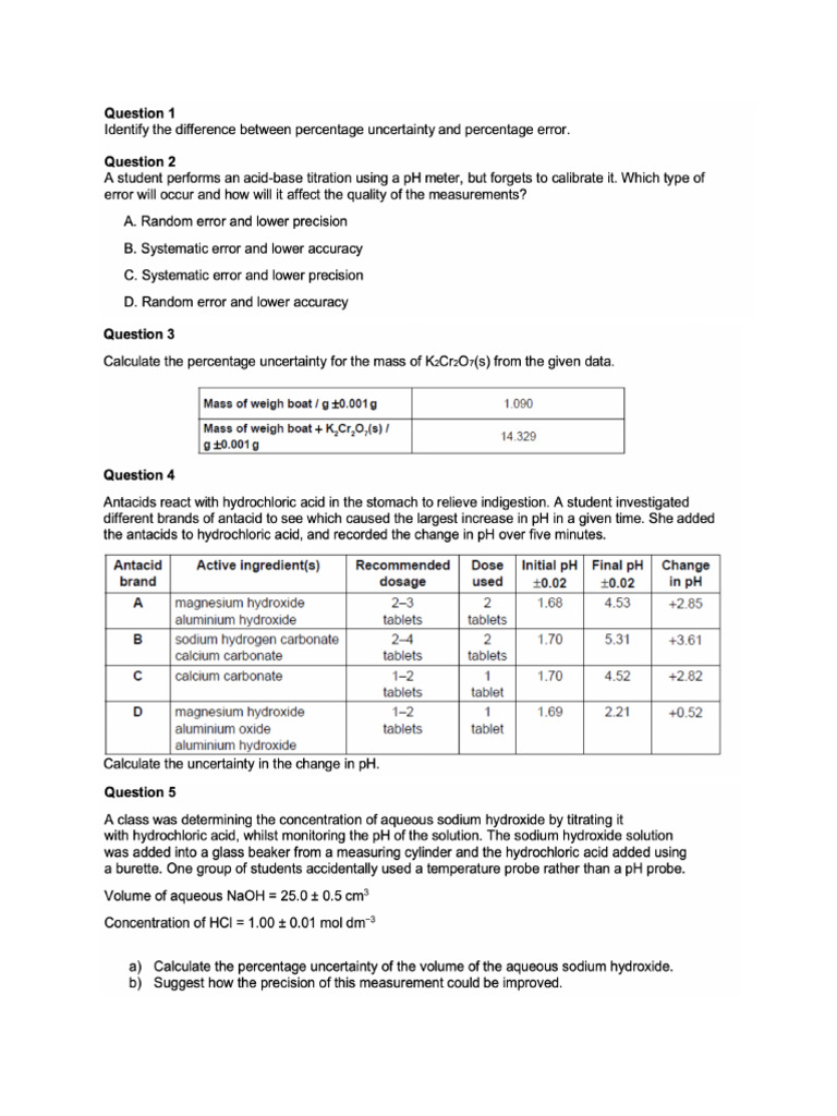 Uncertainties Chem HL | PDF