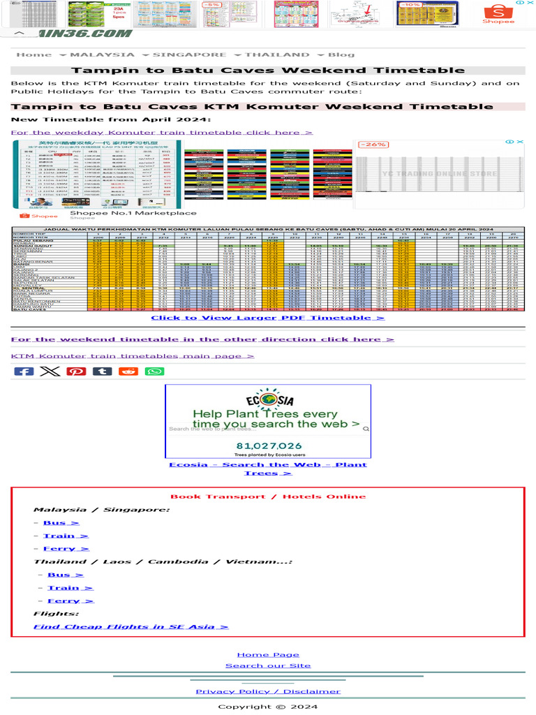 Tampin To Batu Caves Weekend Timetable | PDF