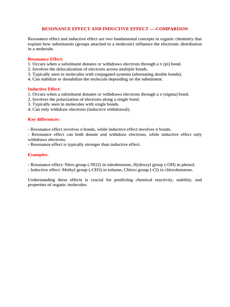 Inductive vs Resonance Effect Explained | PDF | Technology & Engineering