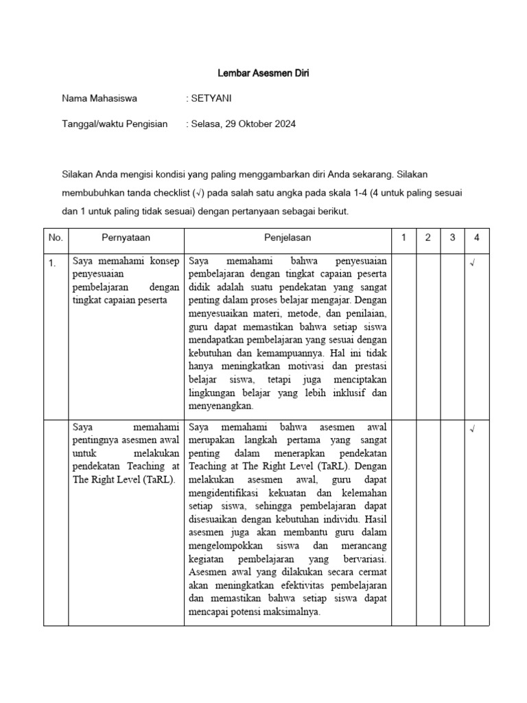 Lembar Asesmen Diri | PDF