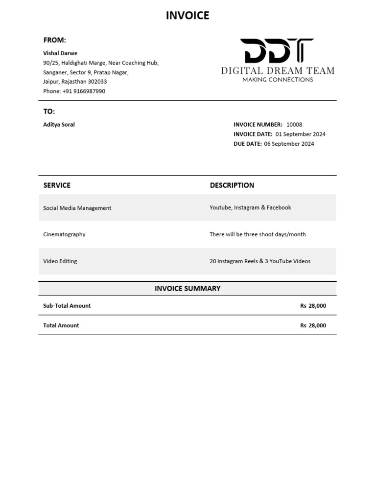Invoice - Aditya Soral - 10008 01 September 2024 | PDF
