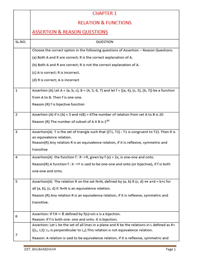 XII Maths ARQs Chap 1 To 5 - ZIET | PDF | Function (Mathematics ...
