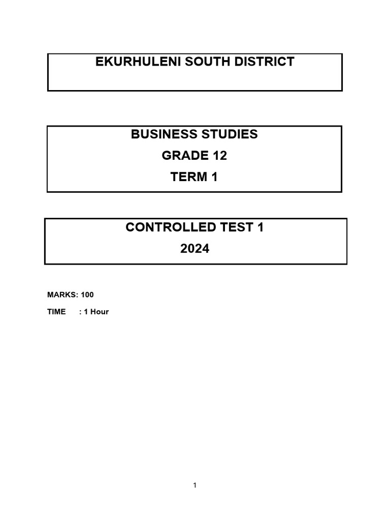 Grade 12 Business Studies Term 1 Test 2024 | PDF | Employment | Recruitment
