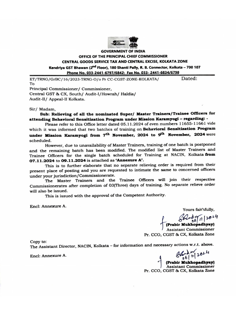 Amended Letter For Relieving - 07.11.24 To 09.11.24 | PDF